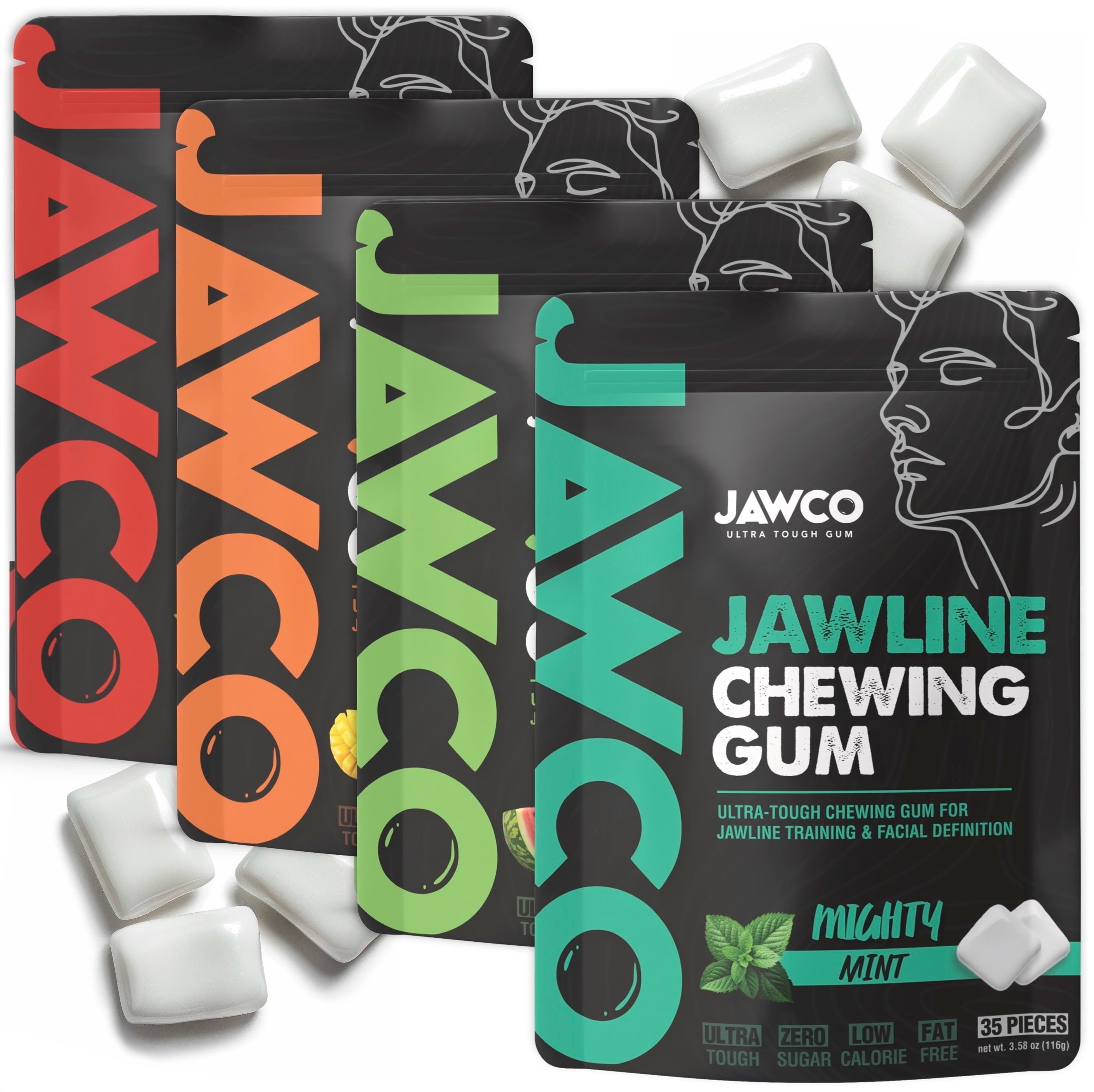 JAWCKO Ultra-Tough Jawline Chewing Gum Variety Pack - All 4X Flavors ...